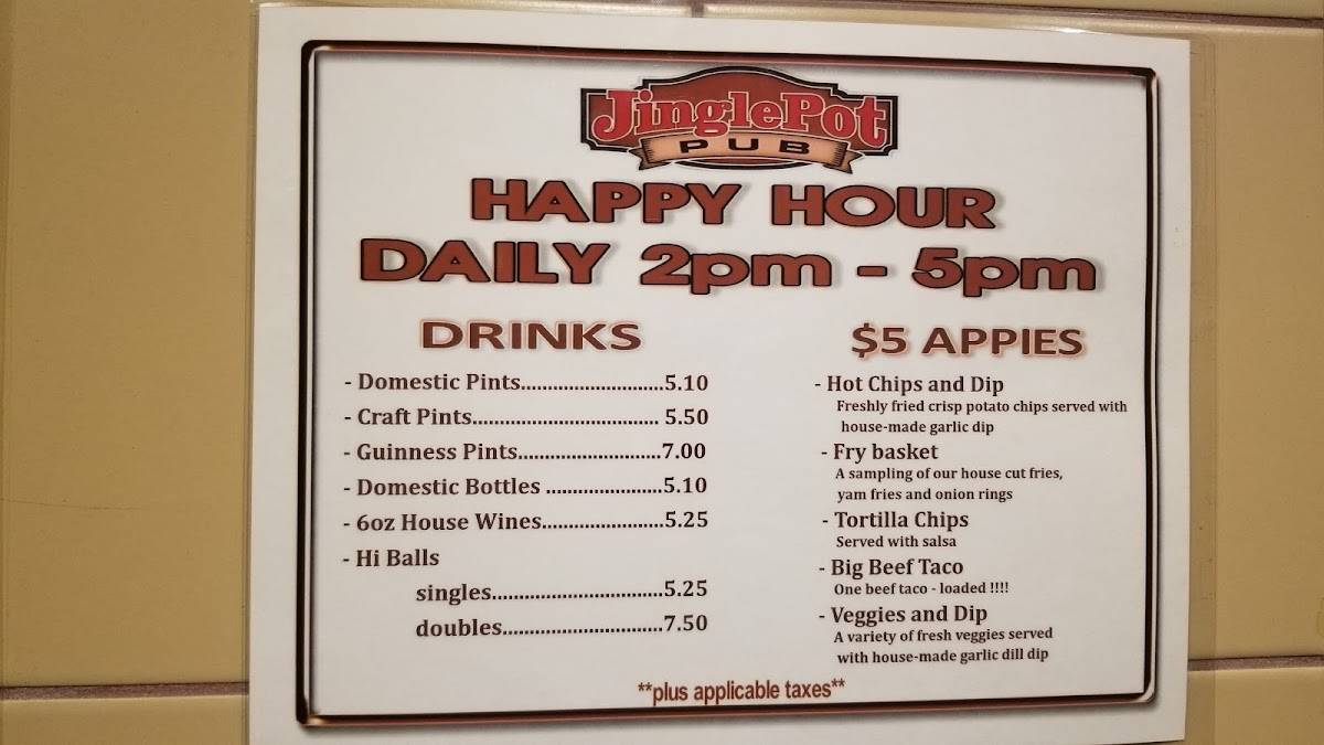 Menu at Jinglepot Pub, Nanaimo