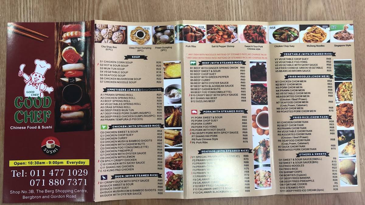 Menu at GOOD CHEF restaurant, Johannesburg, Gordon Rd