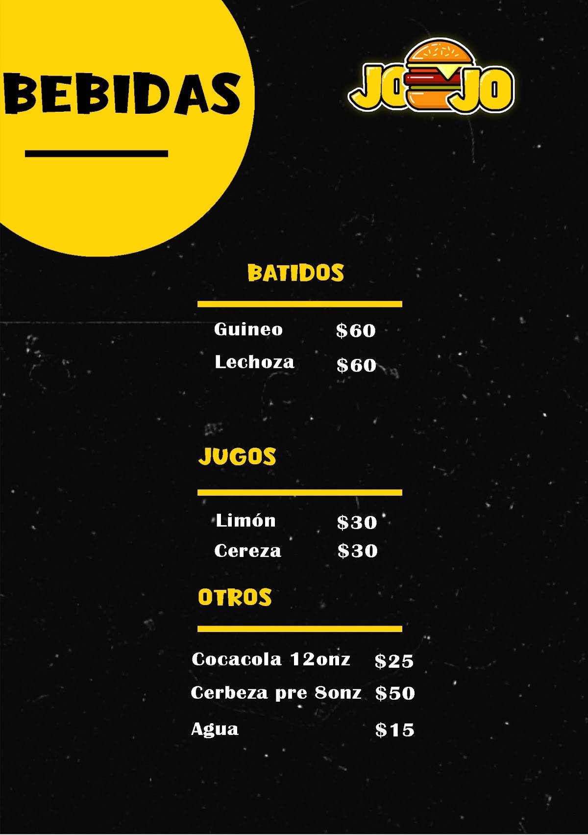 Menu at Jojo fast food, La Romana