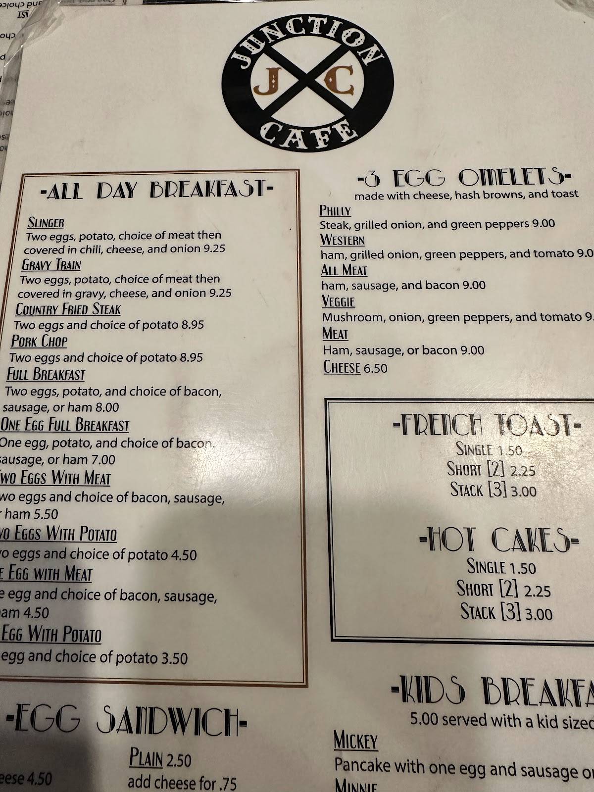 Menu at Junction Cafe, De Soto