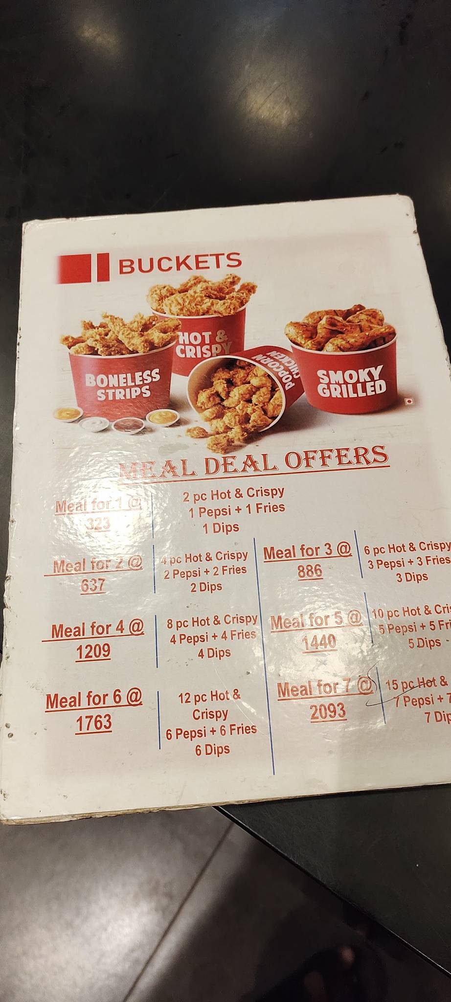 Menu at KFC, Thiruvalla, No 10 & 11