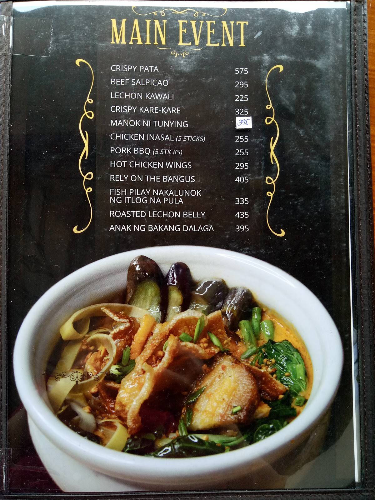Menu at Ka Tunying's Tagaytay restaurant, Tagaytay, Unid D