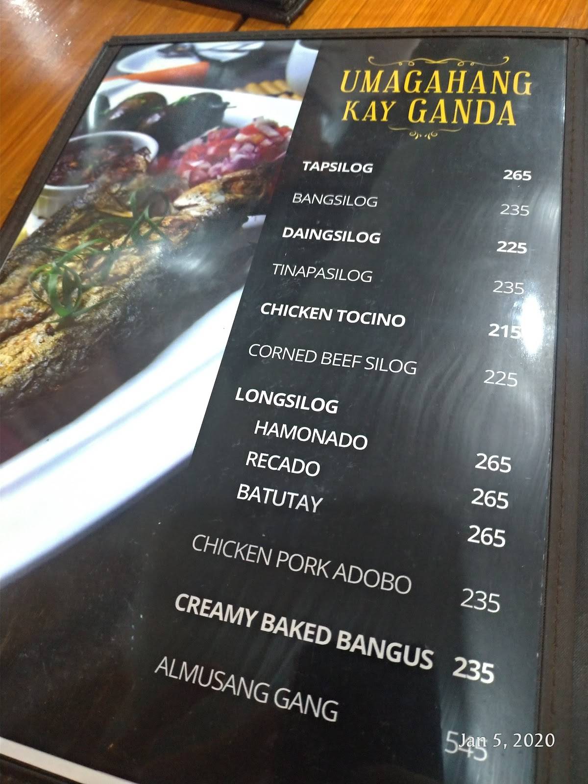 Menu at Ka Tunying's Tagaytay restaurant, Tagaytay, Unid D
