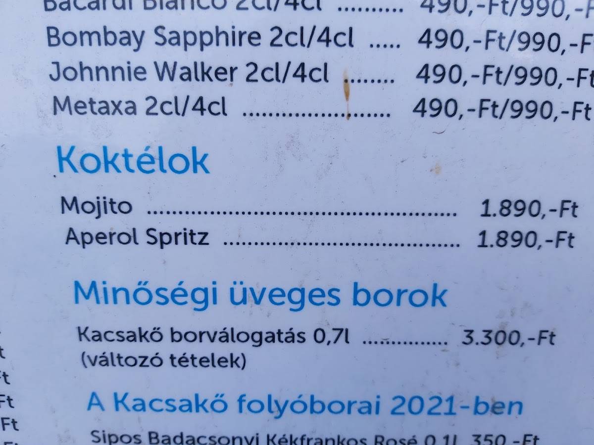 Carta del café Kacsakő Bisztró, Szentendre