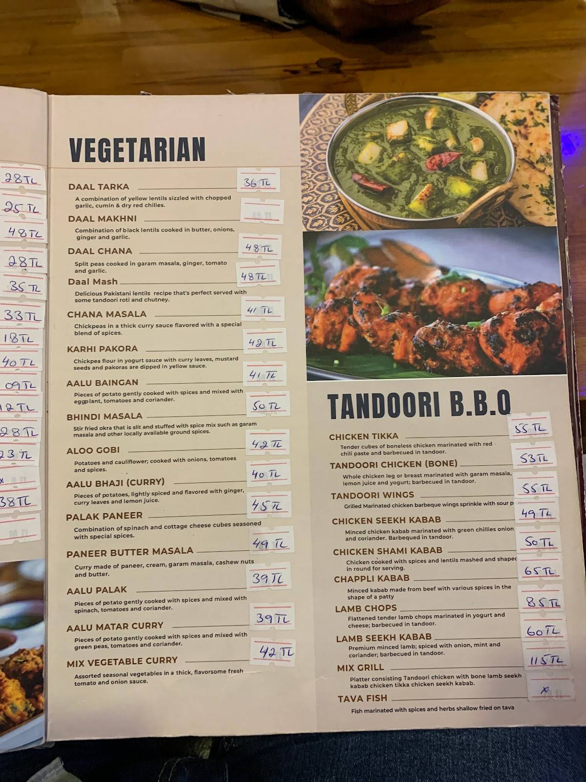 Menu at Karachi Darbar Pakistani Restaurant, Istanbul