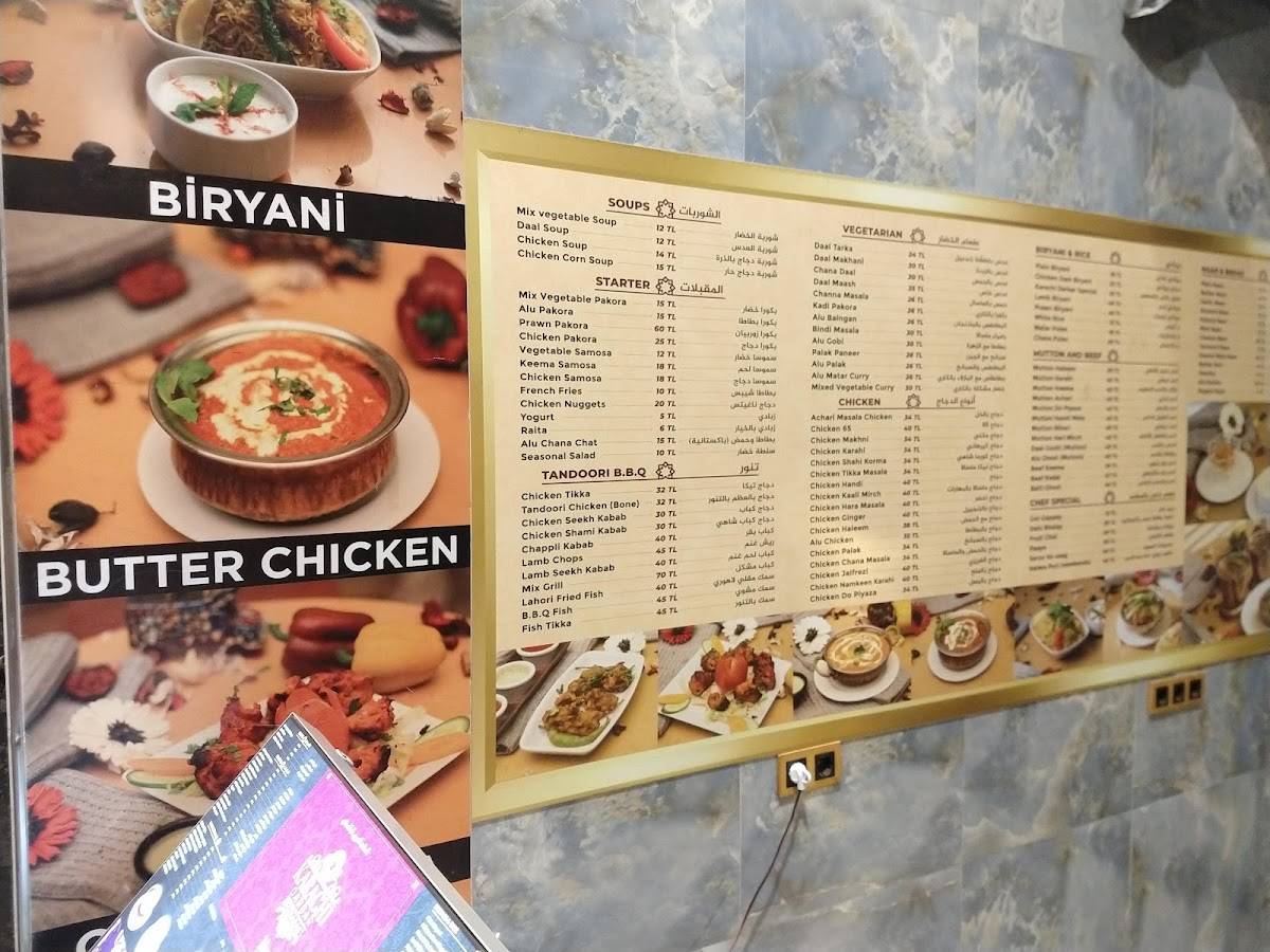 Menu at Karachi Darbar Pakistani Restaurant, Istanbul