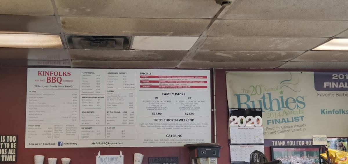 Menu at Kinfolks BBQ, Smyrna