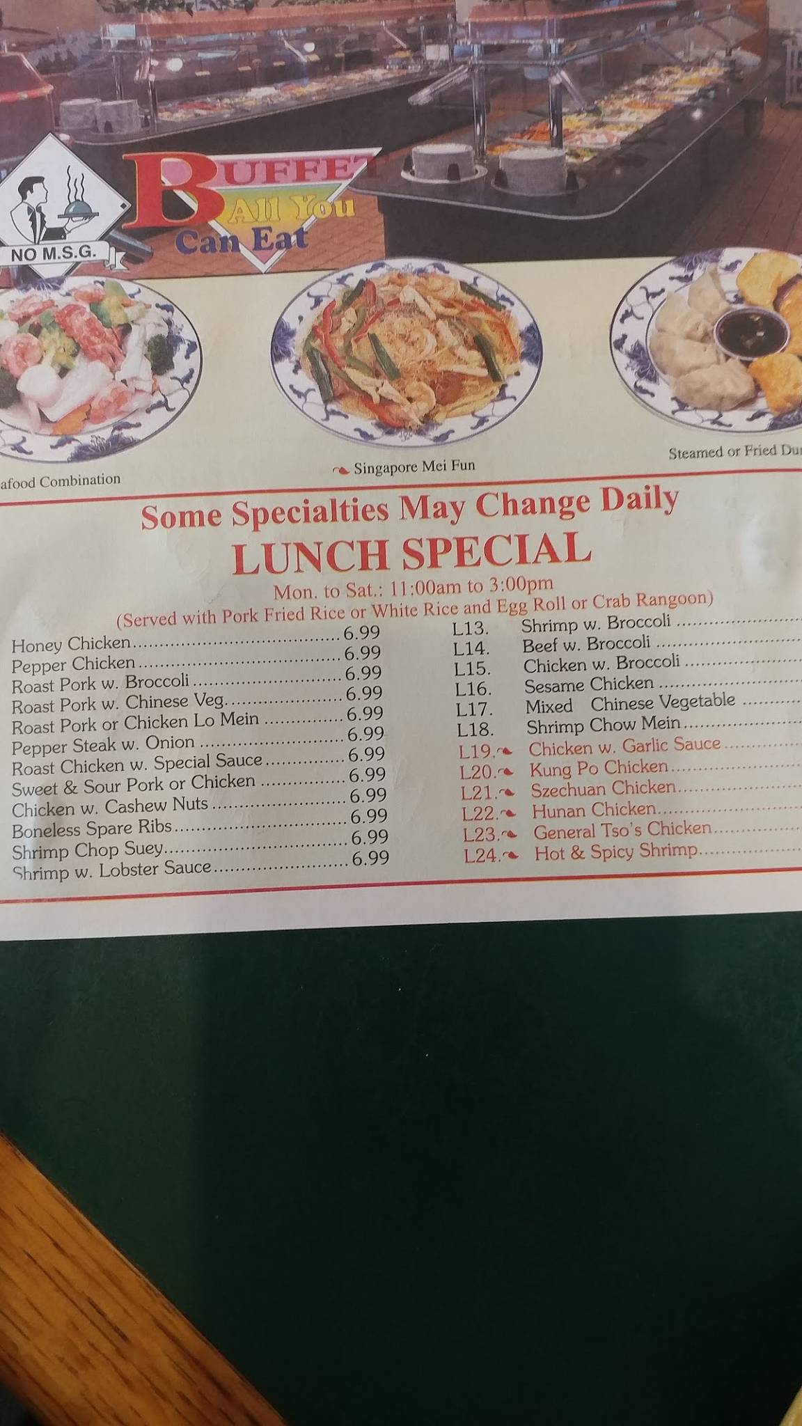 Menu at King Buffet restaurant, Clinton