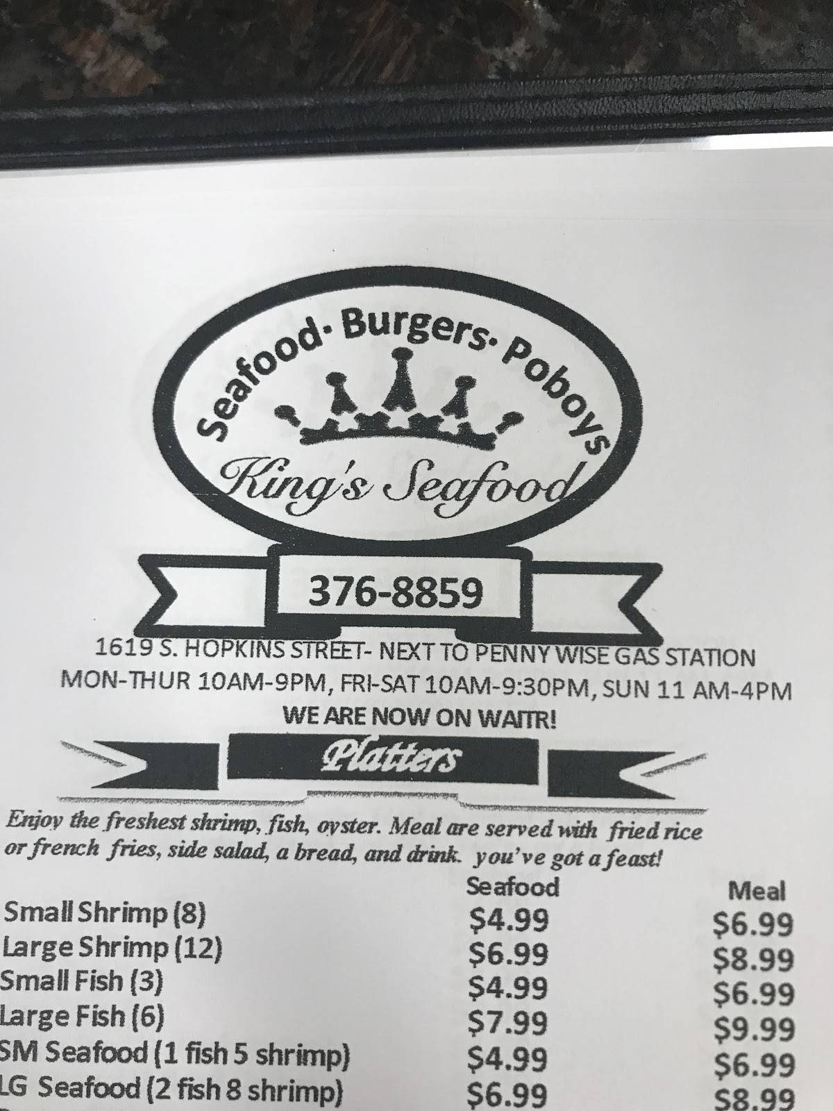 Menu at King’s Seafood New Iberia restaurant, New Iberia