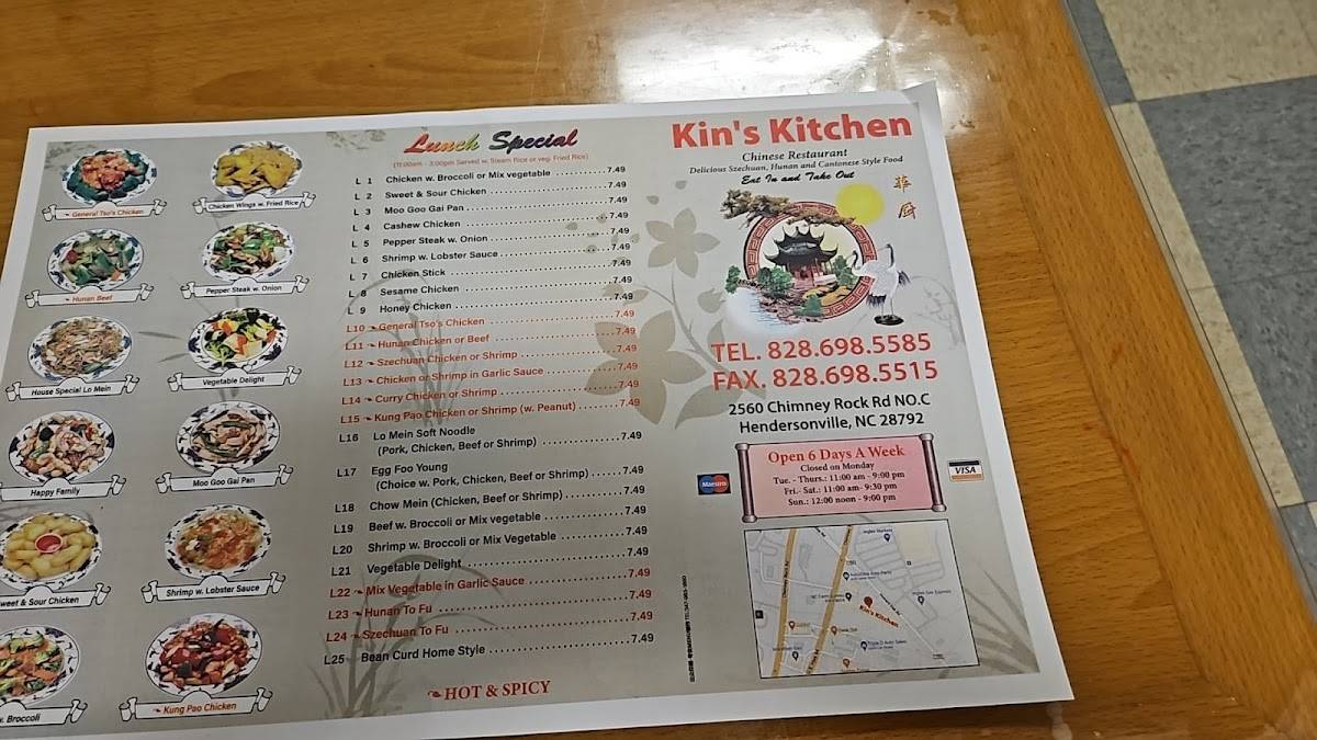 Menu at Kin's Kitchen restaurant, Hendersonville