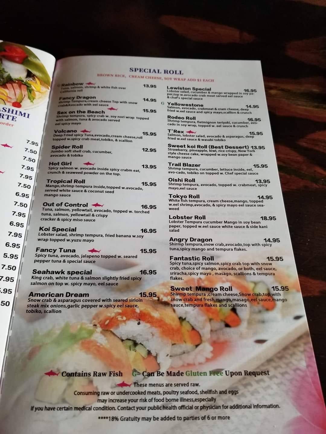Menu at Koi Japanese Steakhouse & Sushi, Lewiston