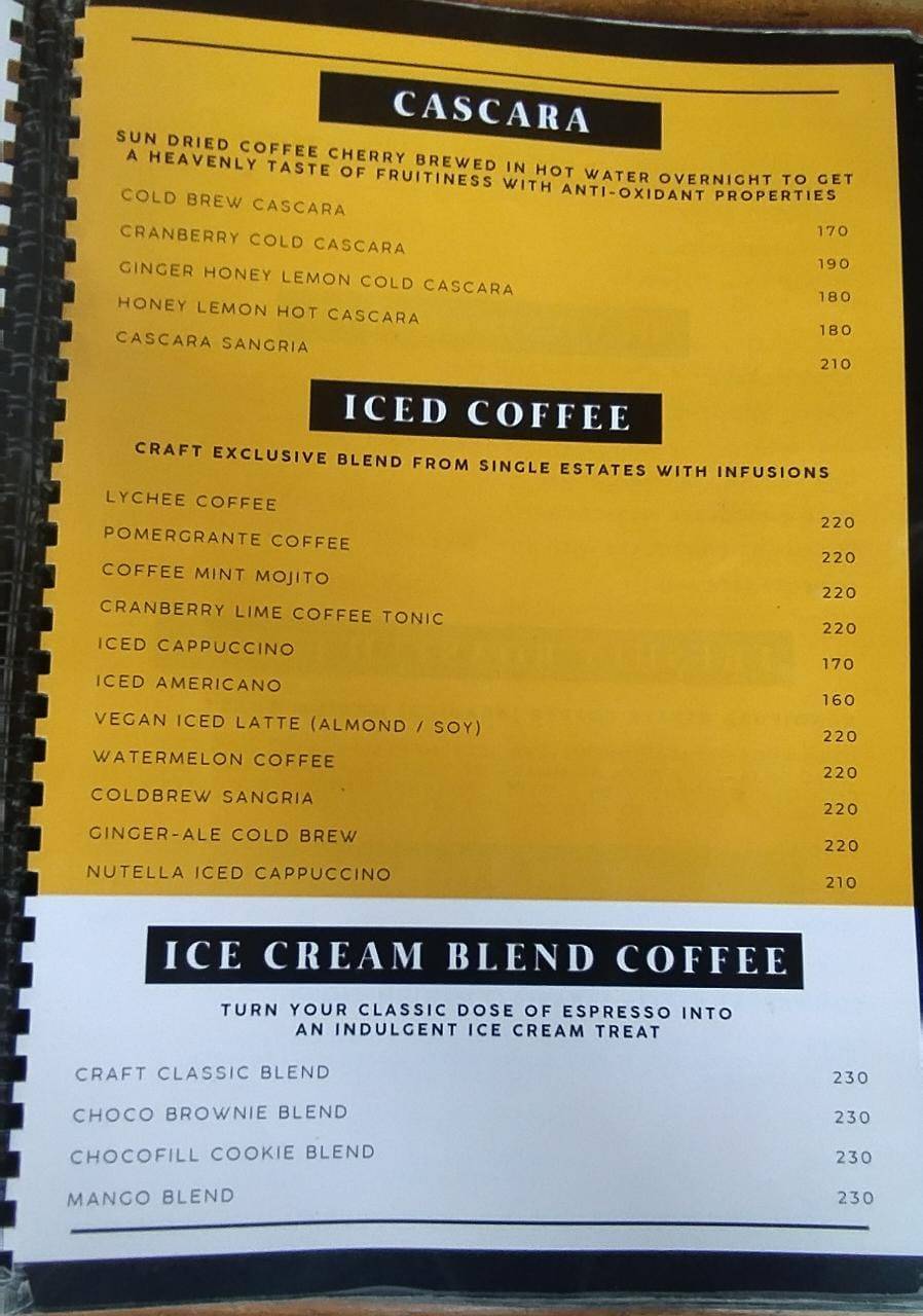 Menu at Craft Coffee Experience Centre - Ballygunge, Kolkata