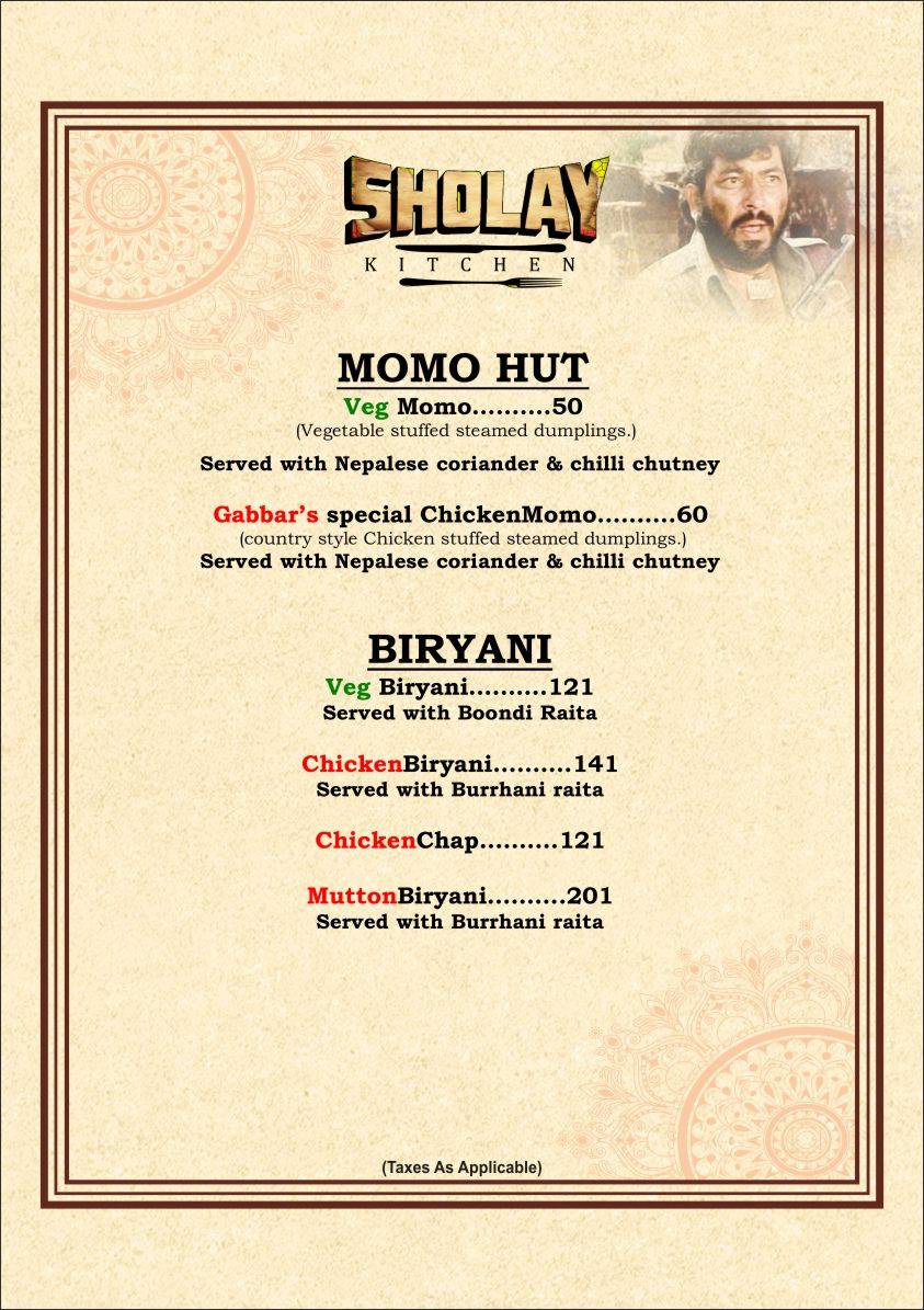 Menu at Sholay Kitchen, Kolkata