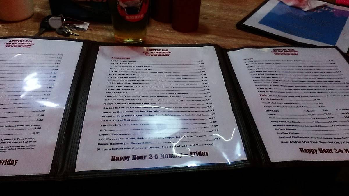 Menu at Kountry Bar, Appleton, N3095 County Rd A