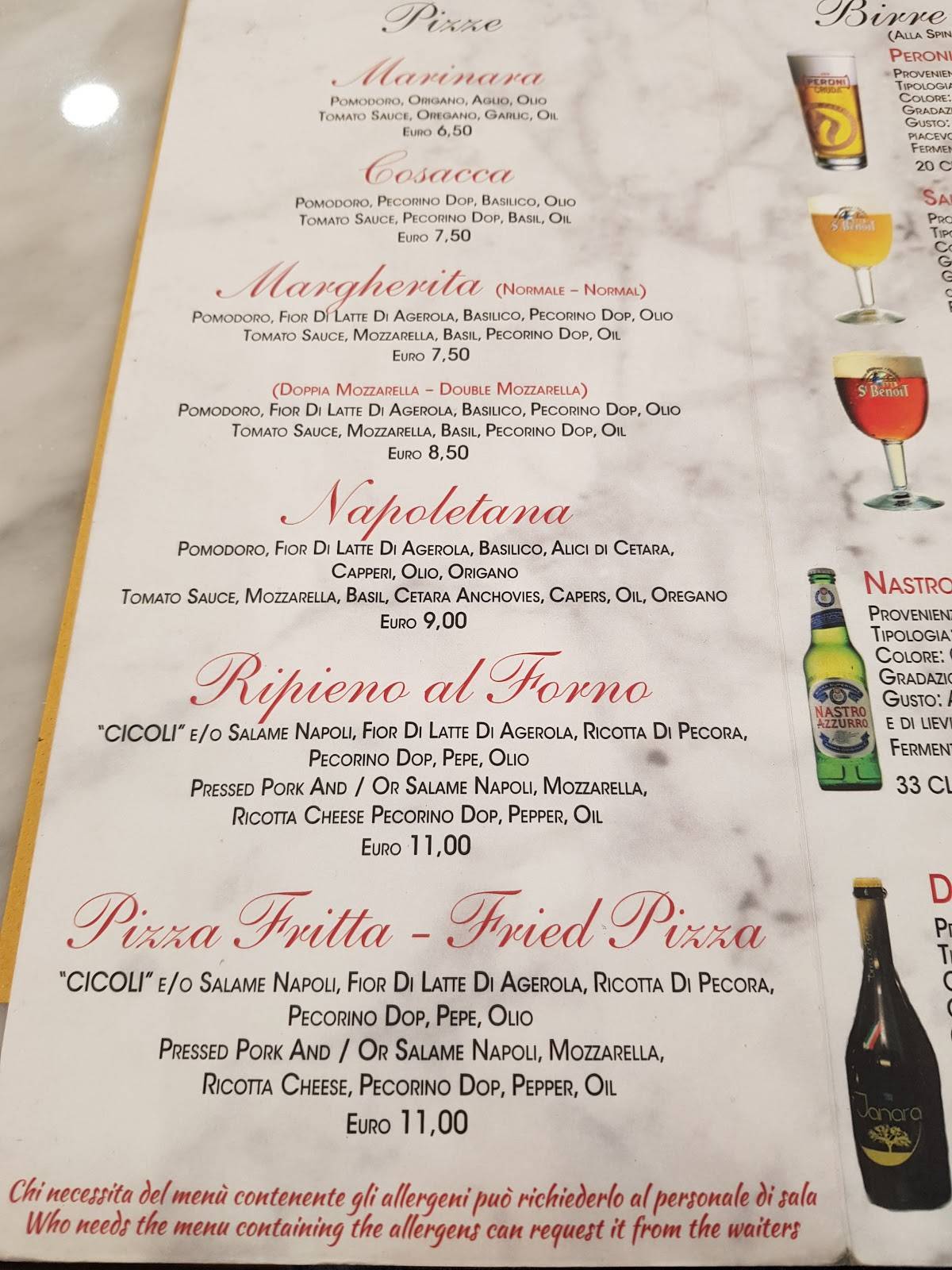 Menu da L'Antica Pizzeria da Michele Bologna, Bologna
