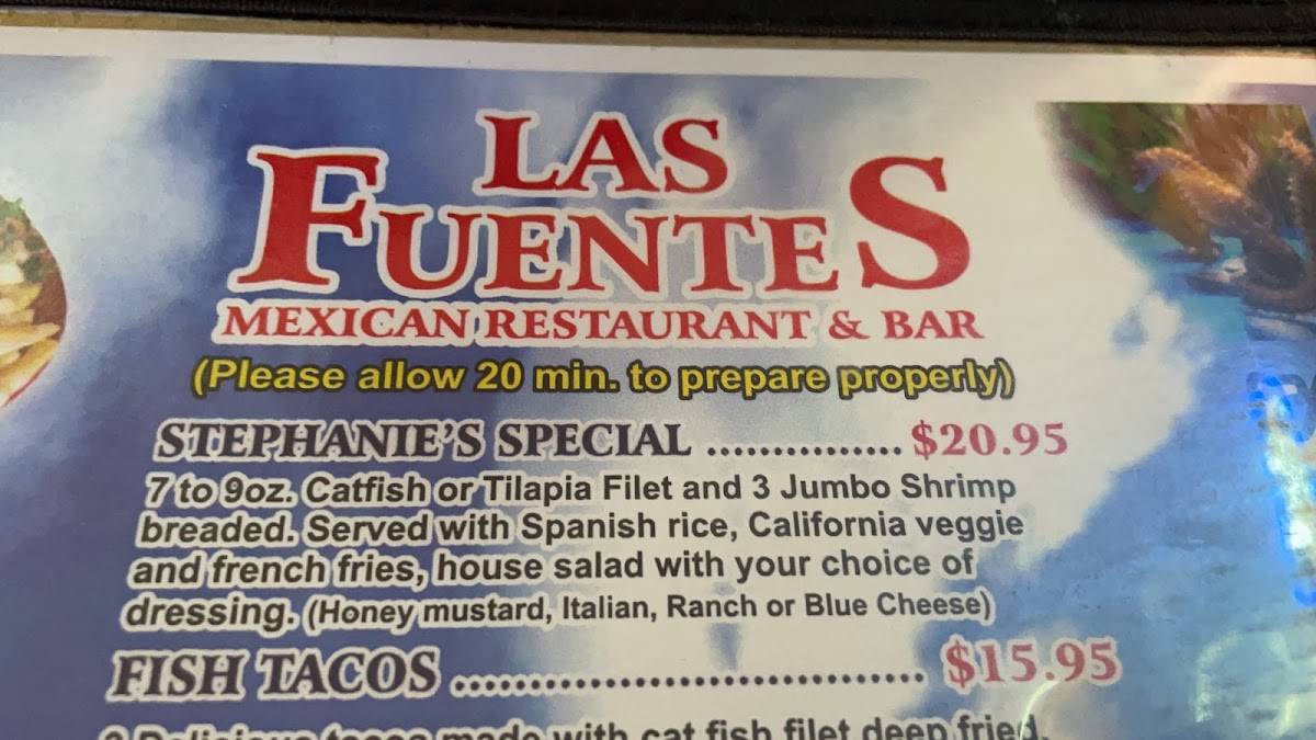 Menu at Las Fuentes restaurant, La Grange