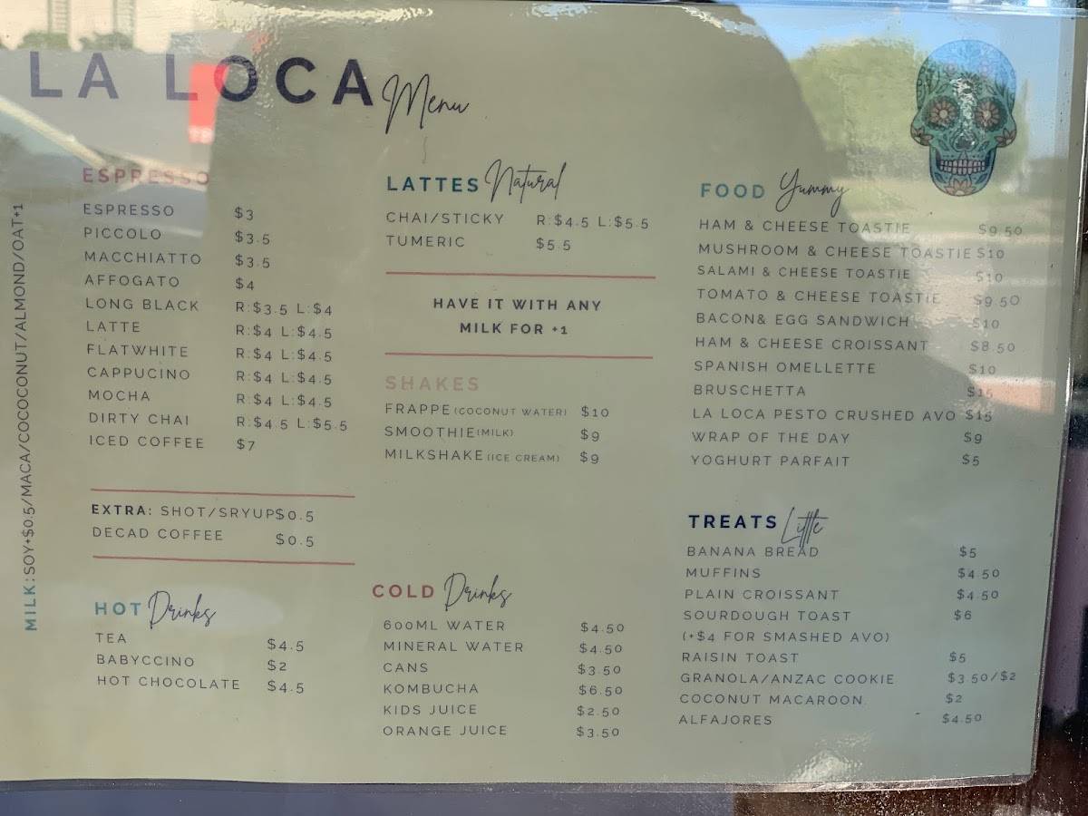 Menu at La Loca Cafe, Queenscliff