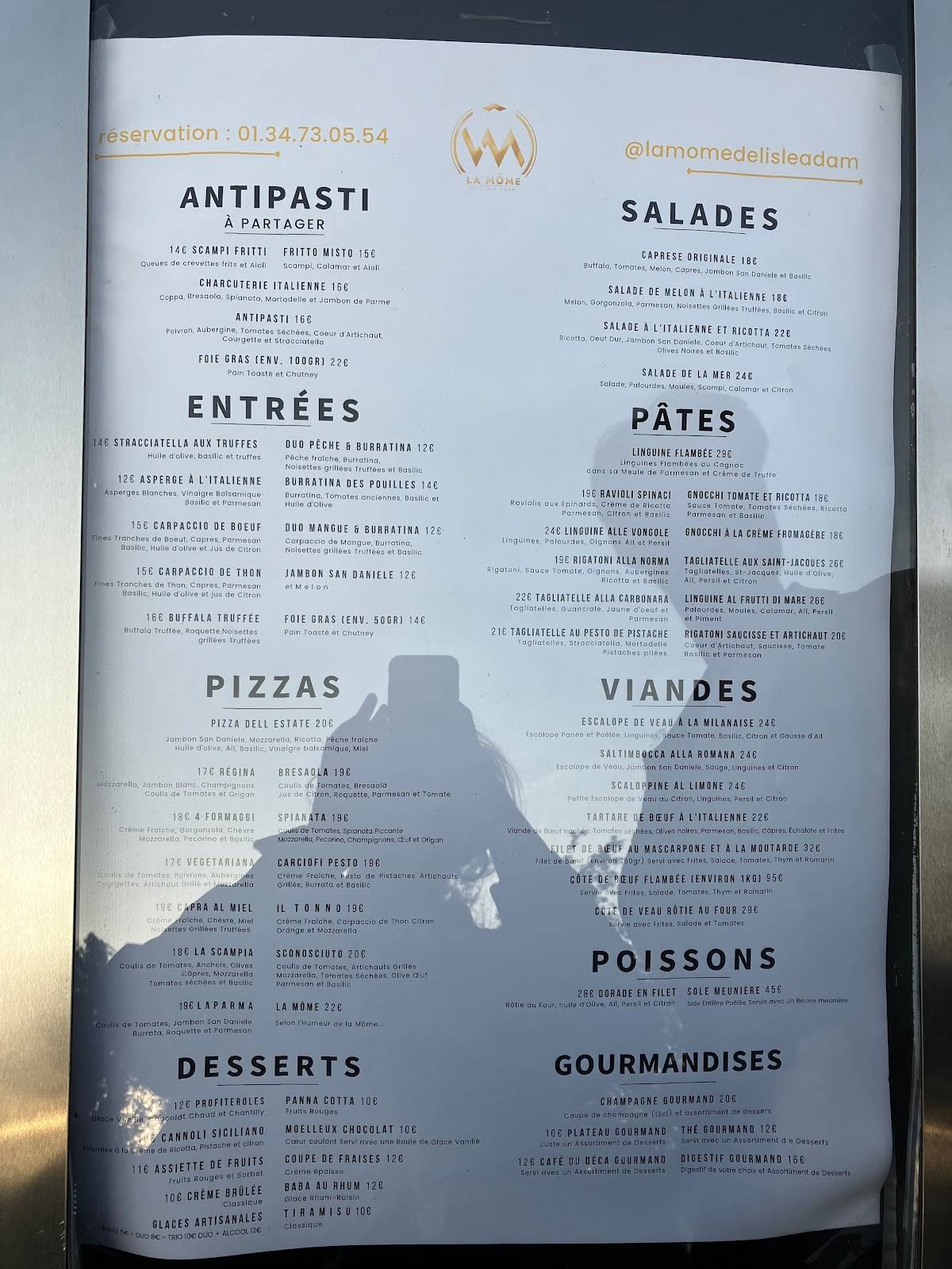 Menu au La Môme de l’isle Adam restaurant, L'Isle-Adam