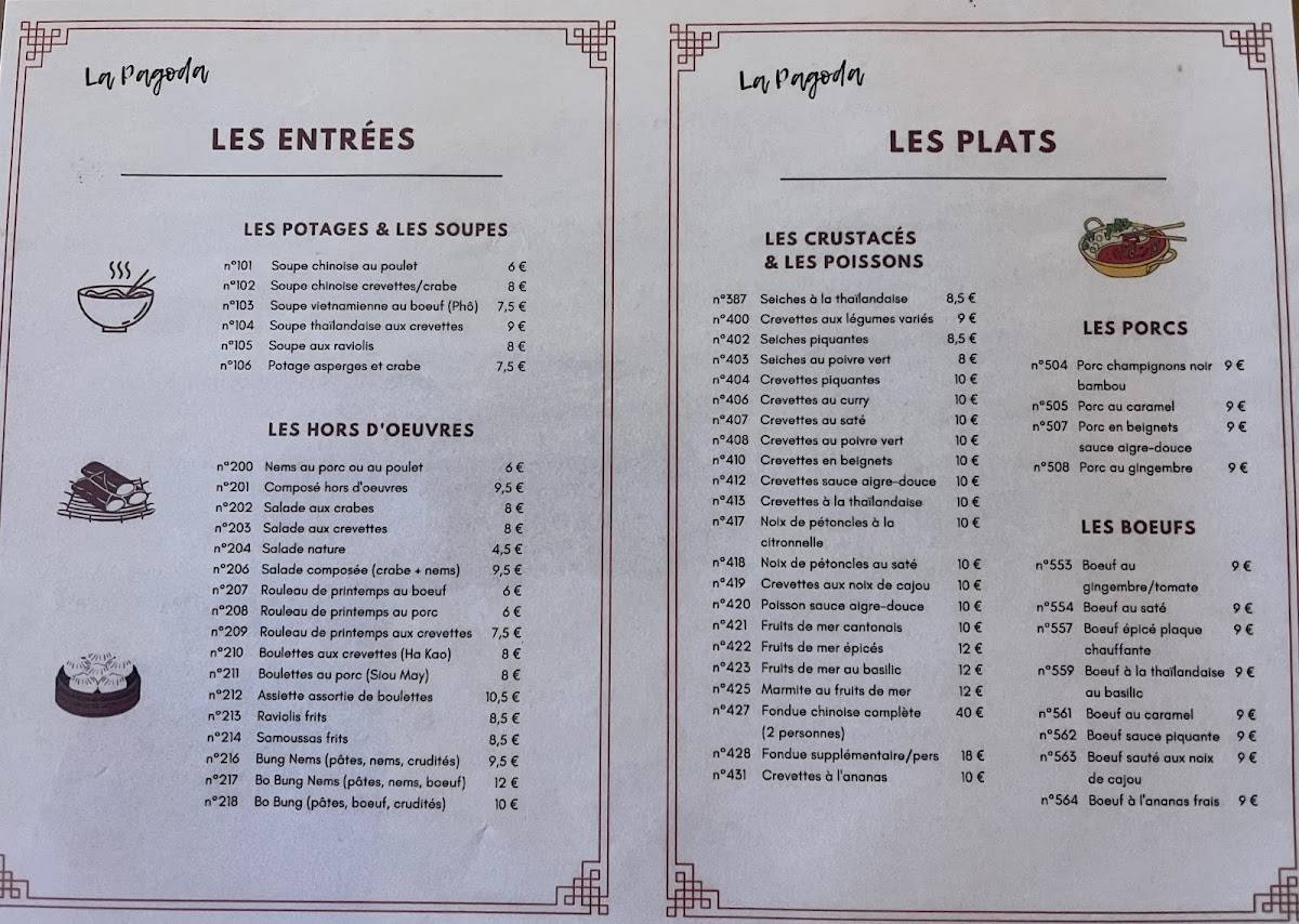 Menu at La Pagoda restaurant, Albi