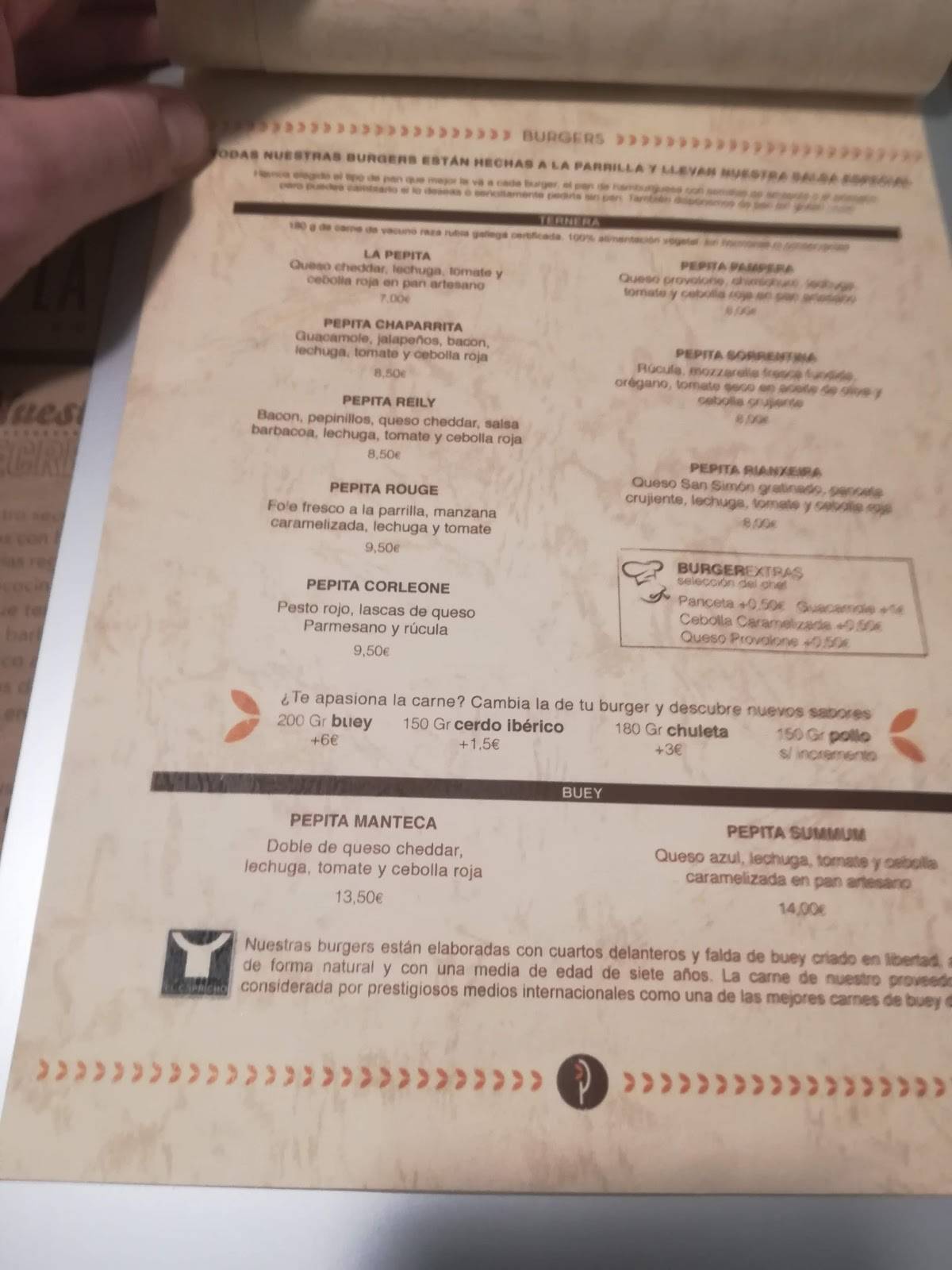 Carta de La Pepita Burger Bar - Lugo, Lugo