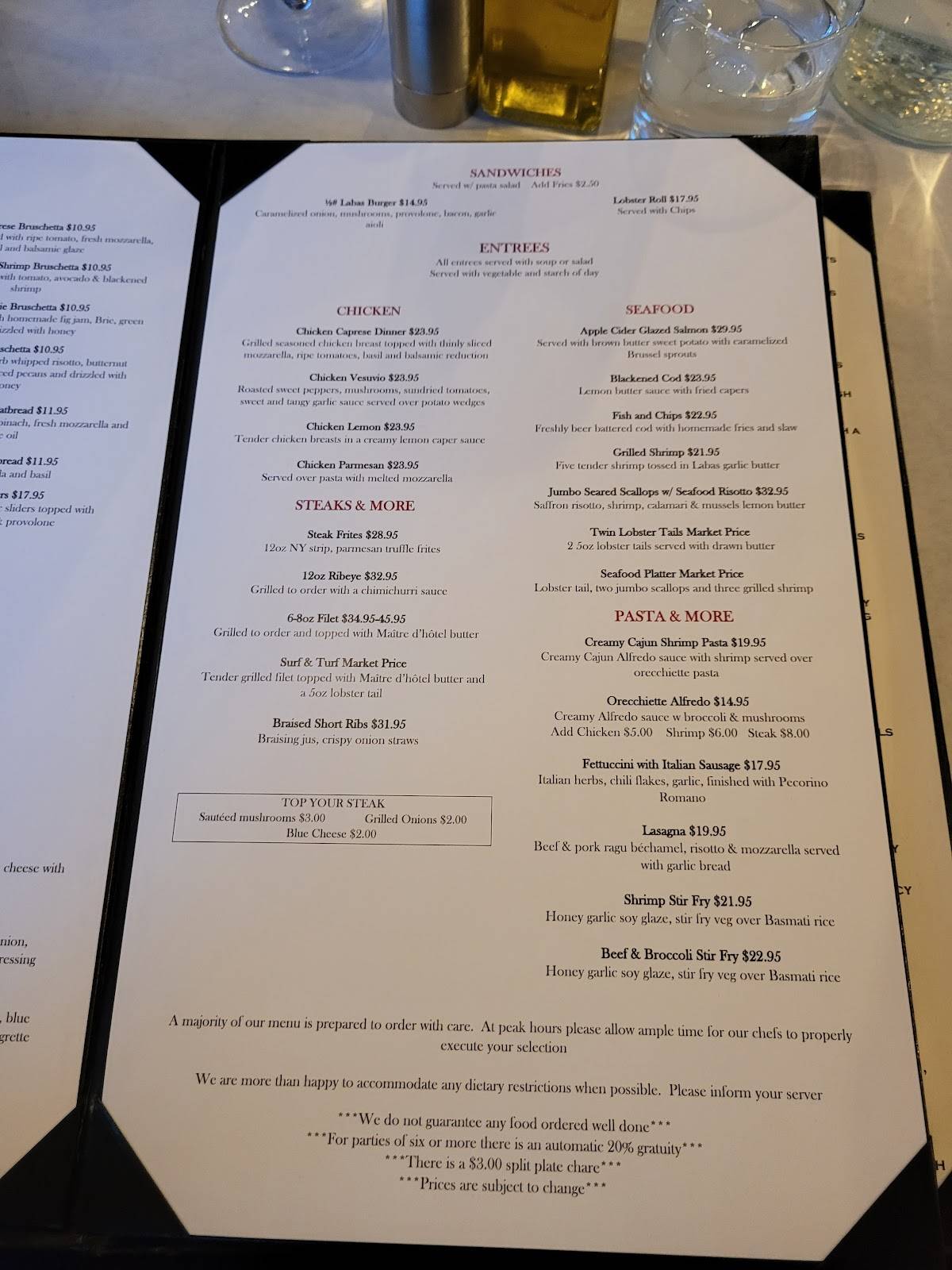 Menu at Labas pub & bar, Monee