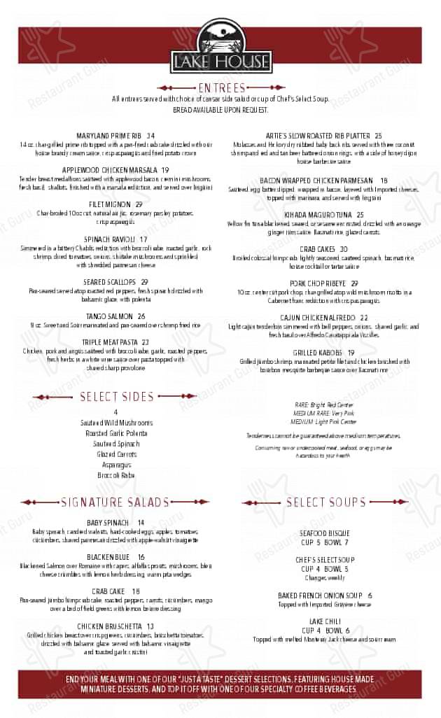 Menu at Lake House Restaurant, Vineland