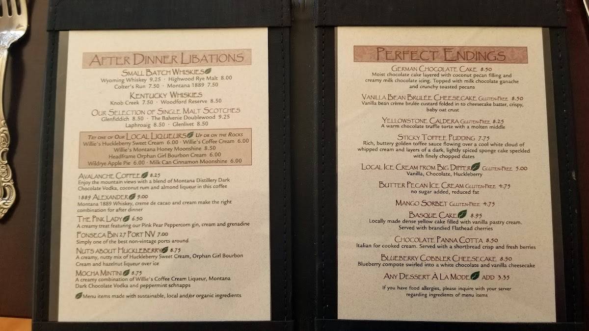 Menu at Lake Yellowstone Hotel Dining Room restaurant, USA, 236 ...