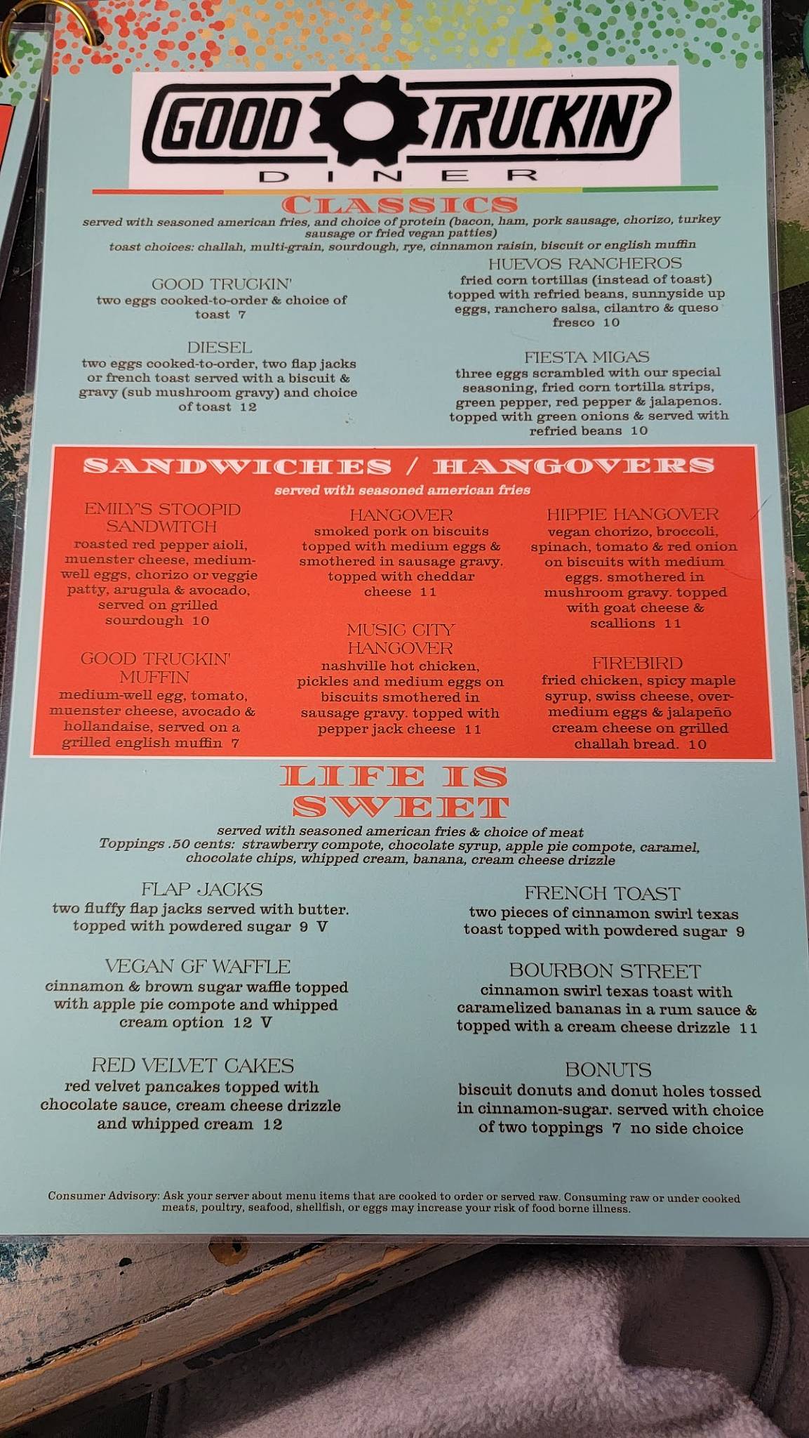Menu at Good Truckin' Diner restaurant, Lansing