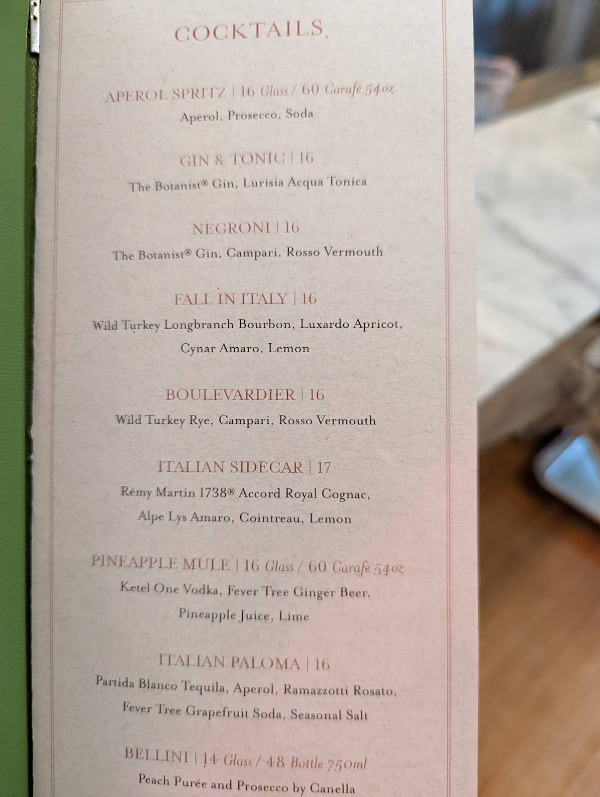 Menu at NoMad Library Restaurant, Las Vegas