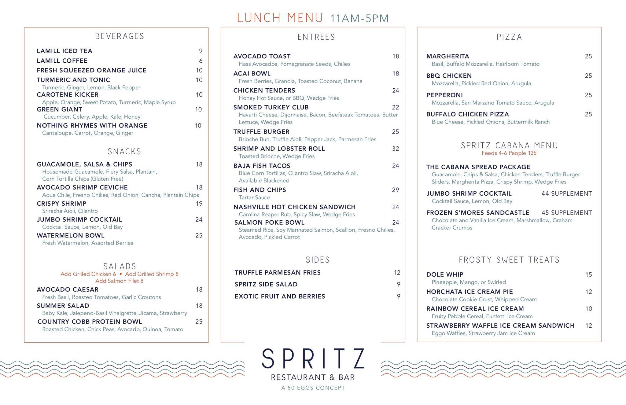Carta de Spritz Restaurant & Bar, Las Vegas
