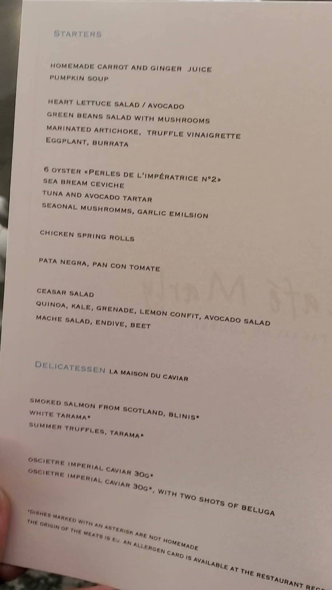 Menu at Le Café Marly, Paris, 93 Rue de Rivoli