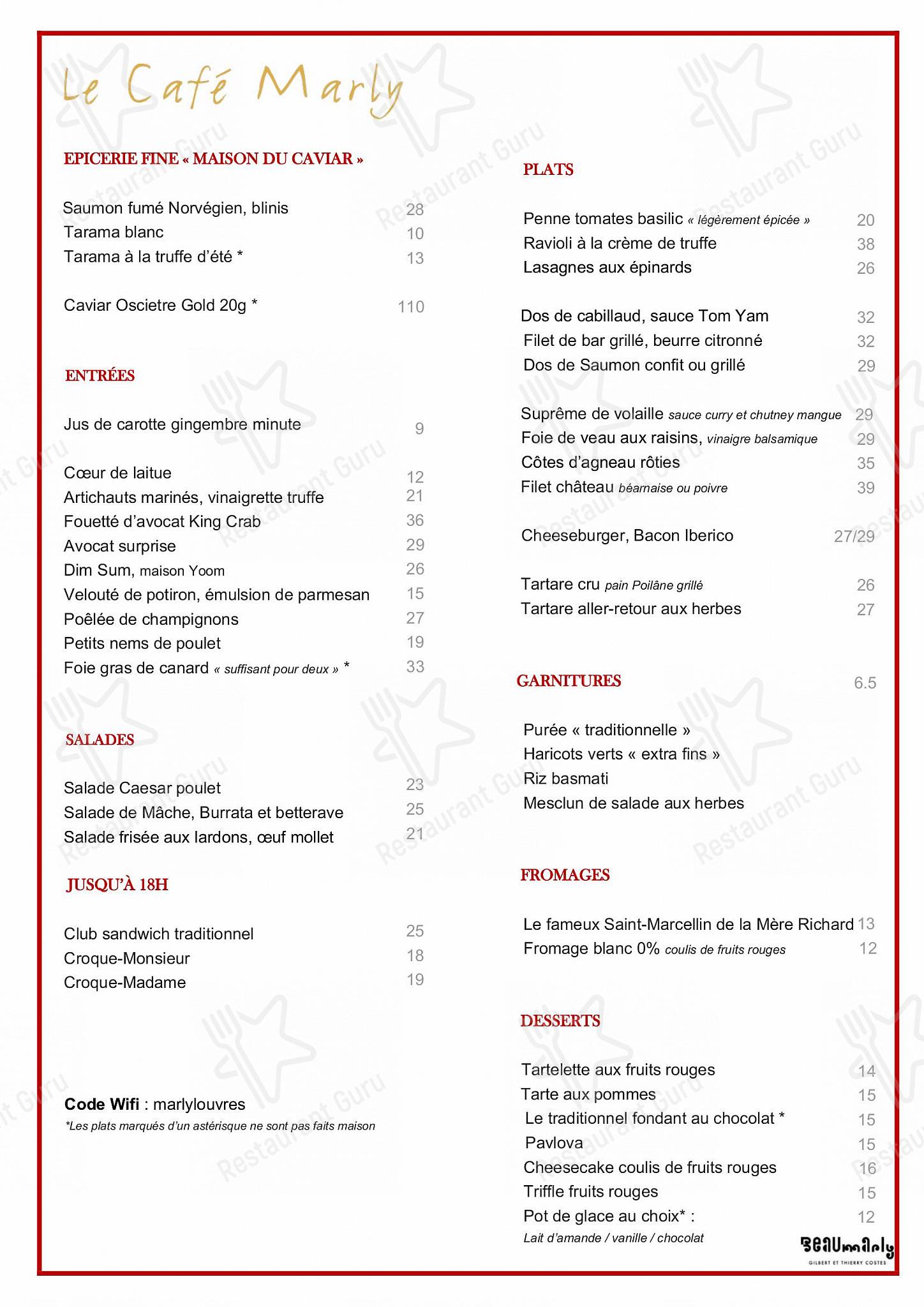 Menu at Le Café Marly, Paris, 93 Rue de Rivoli
