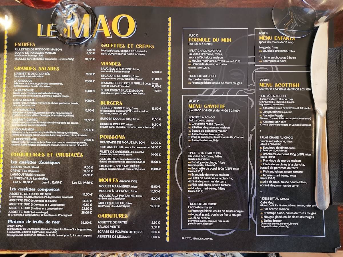 Menu au Restaurant - Crêperie Le Mao - Fruits de Mer - Ploumanac'h ...