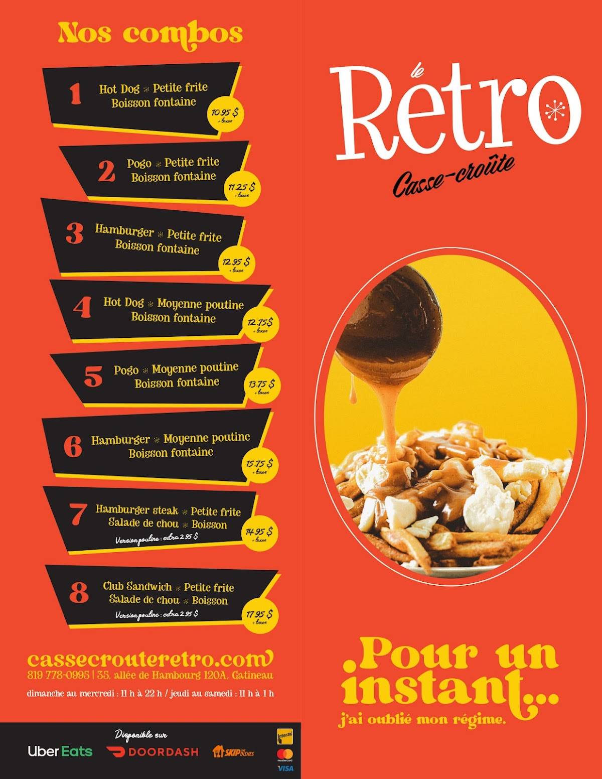 Menu au Le Rétro — Casse-croûte restaurant, Gatineau