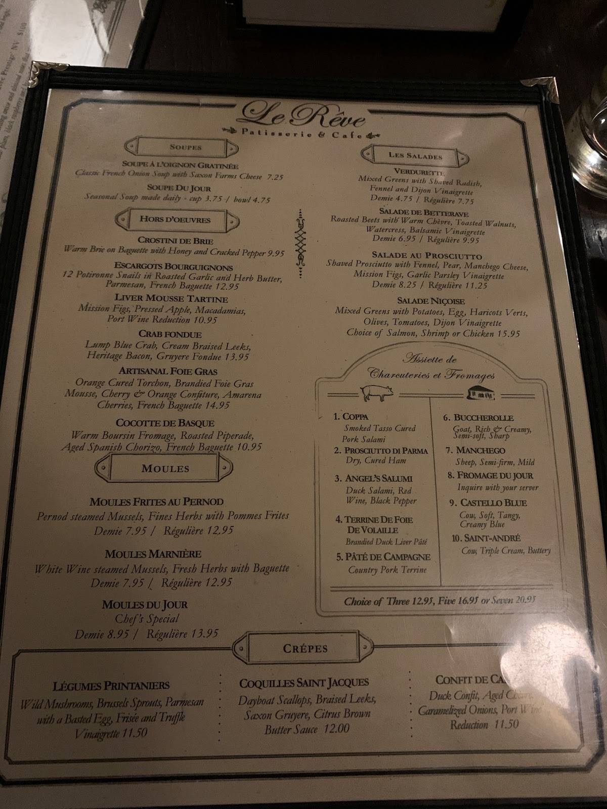 Menu at Le Reve Pâtisserie & Café cafe, Wauwatosa