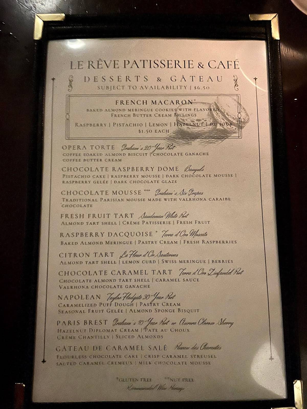 Menu at Le Reve Pâtisserie & Café cafe, Wauwatosa