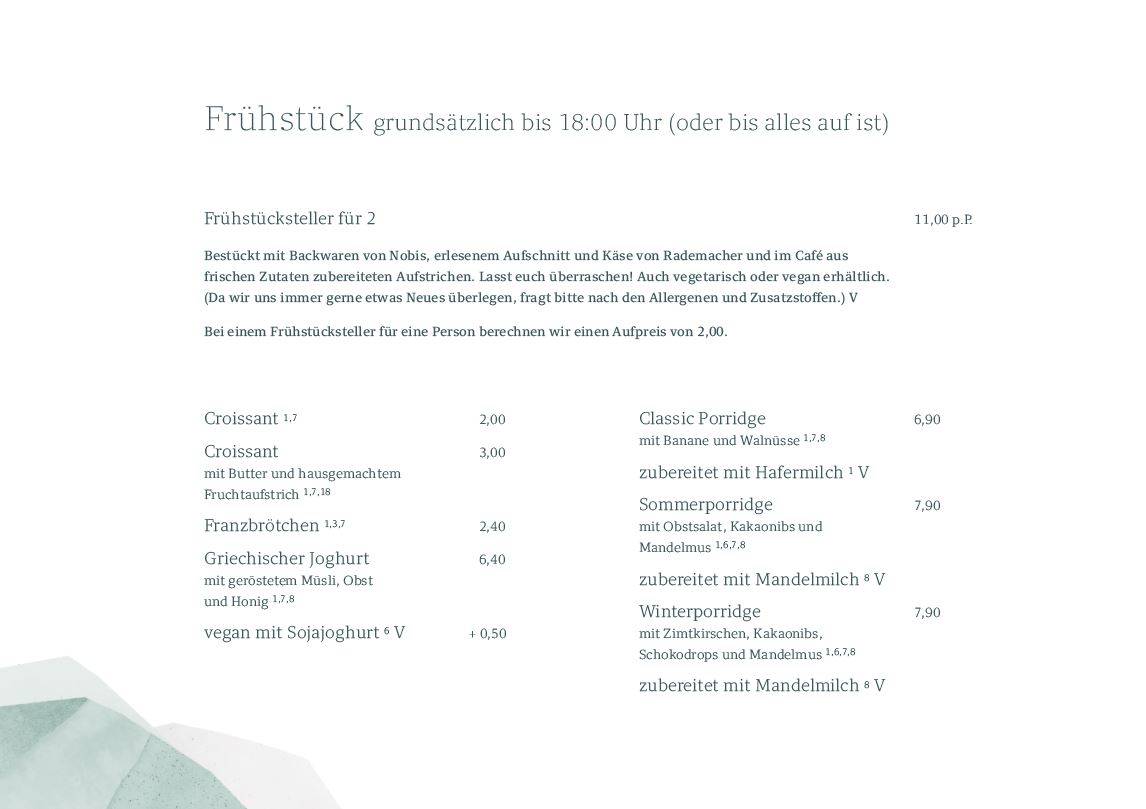 Speisekarte von Leni's cafe, Aachen
