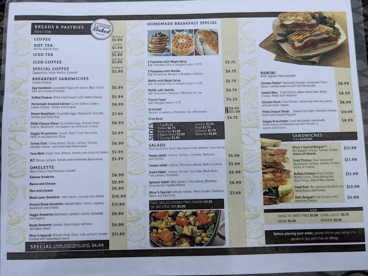 Menu at Oliver’s Café restaurant, Leominster