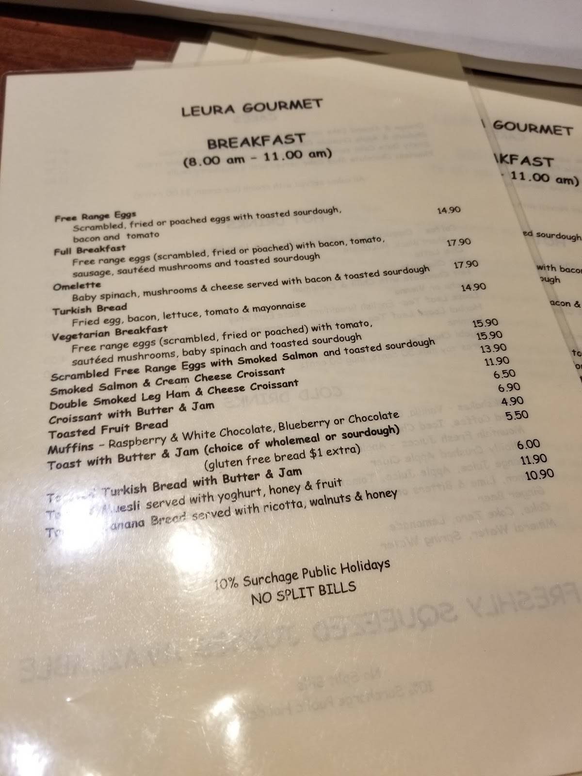 Menu at Leura Gourmet cafe, Leura, 159 Leura Mall