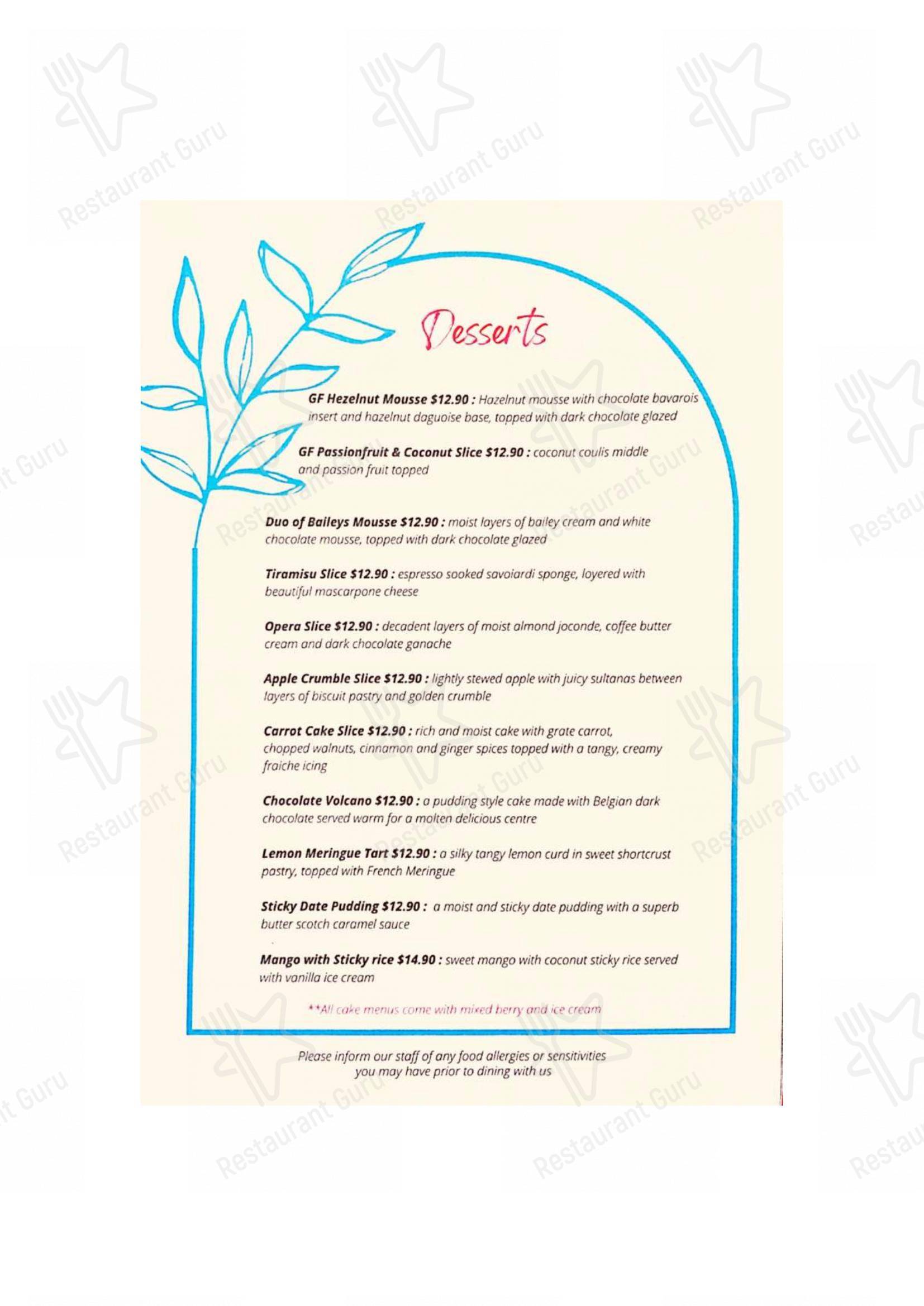 Menu at Limelight Cafe & Restaurant, North Sydney, 62 Clark Rd