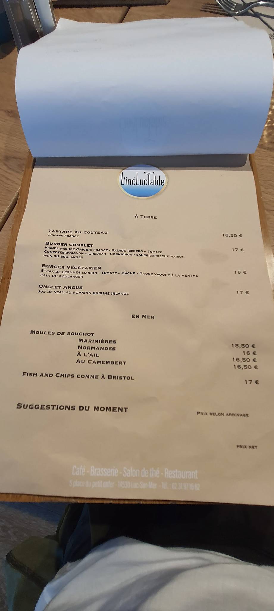 Carta del pub y bar L'inéLucTable, Luc-sur-Mer