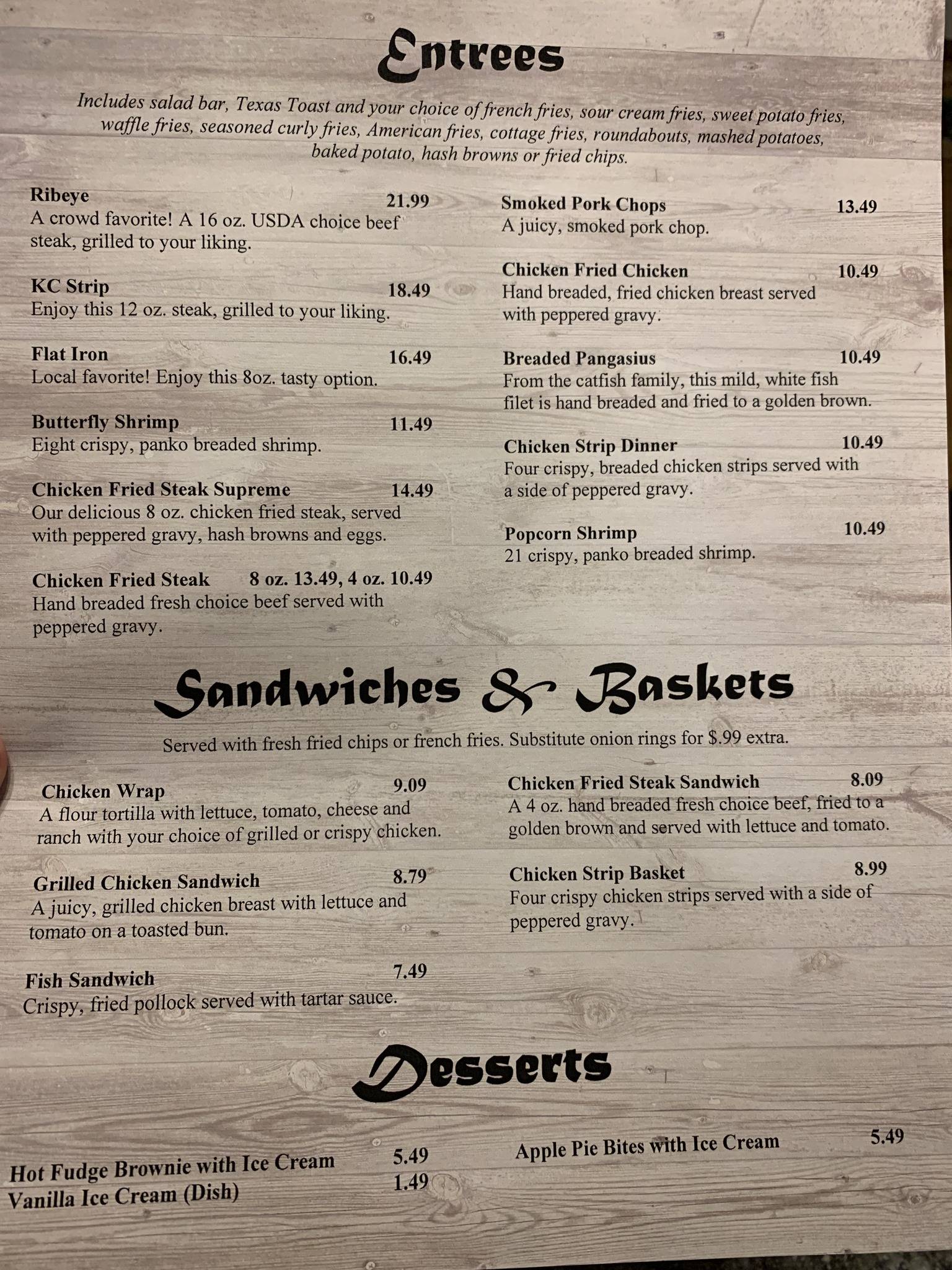 Menu at Linn American Legion restaurant, Linn