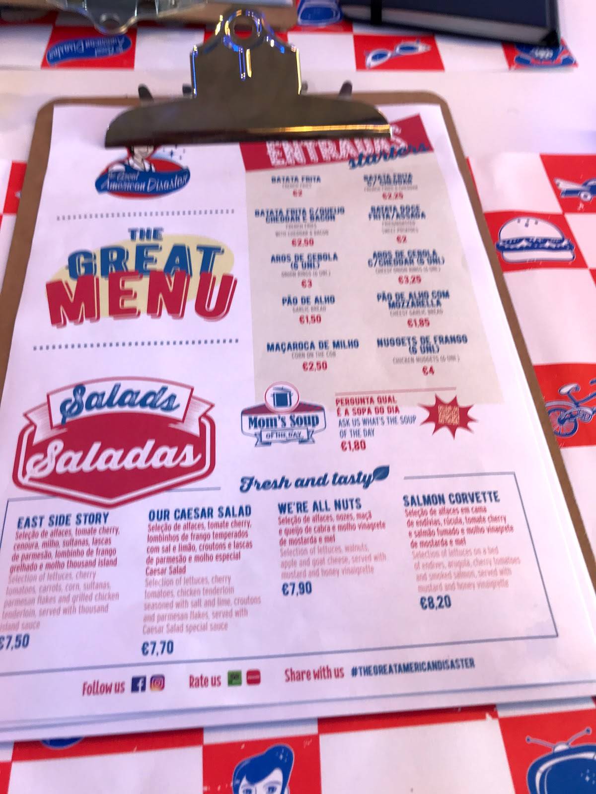 Menu em The Great American Disaster pub & Bar, Lisboa