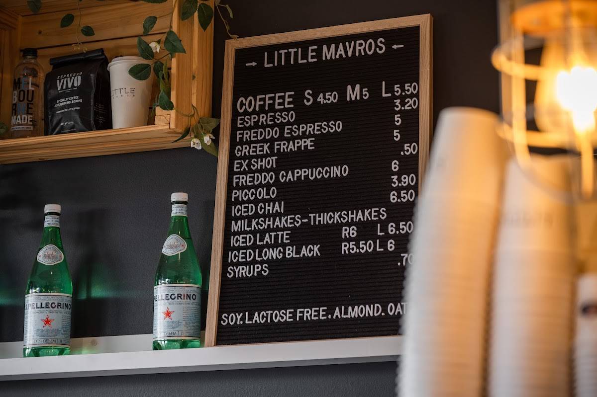 Menu at Little Mavros cafe, Mulgrave