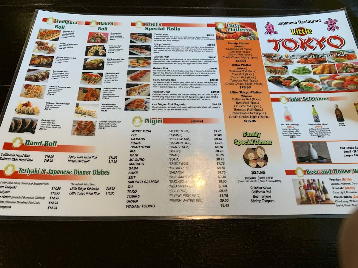 Menu at Little Tokyo In Sitka restaurant, Sitka