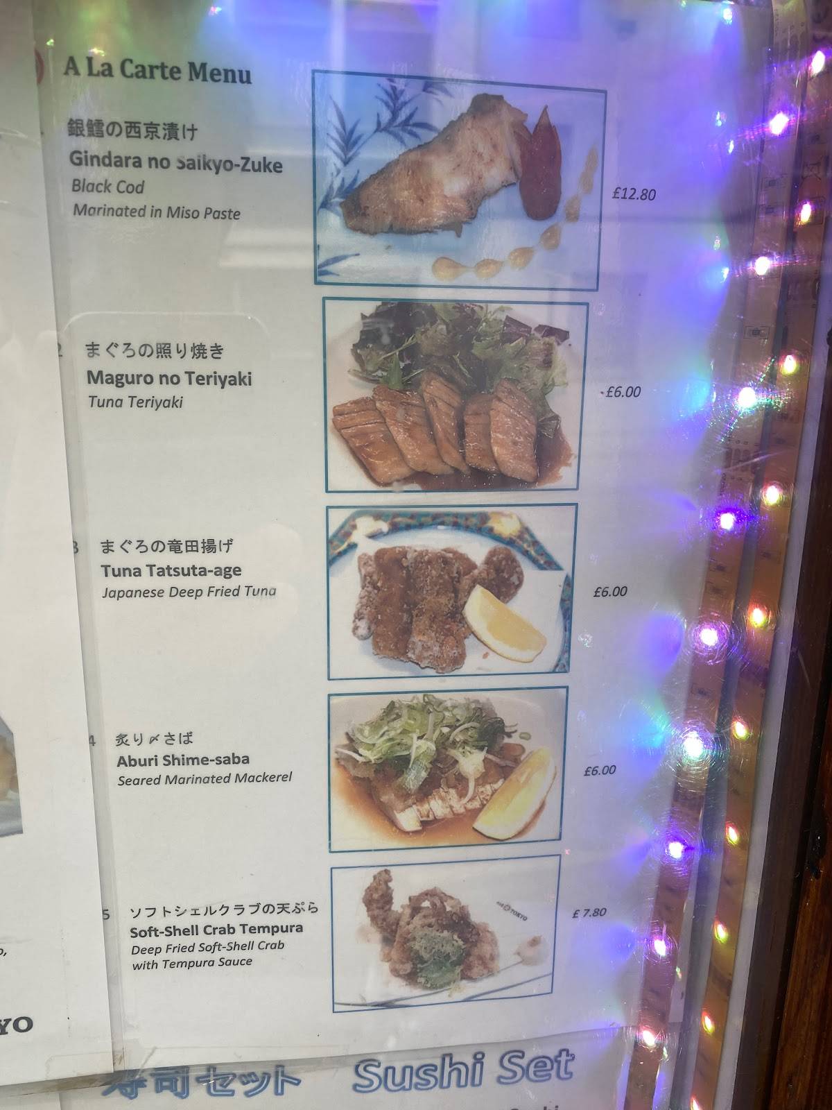 Menu at Eat Tokyo restaurant, London, 50 Red Lion St
