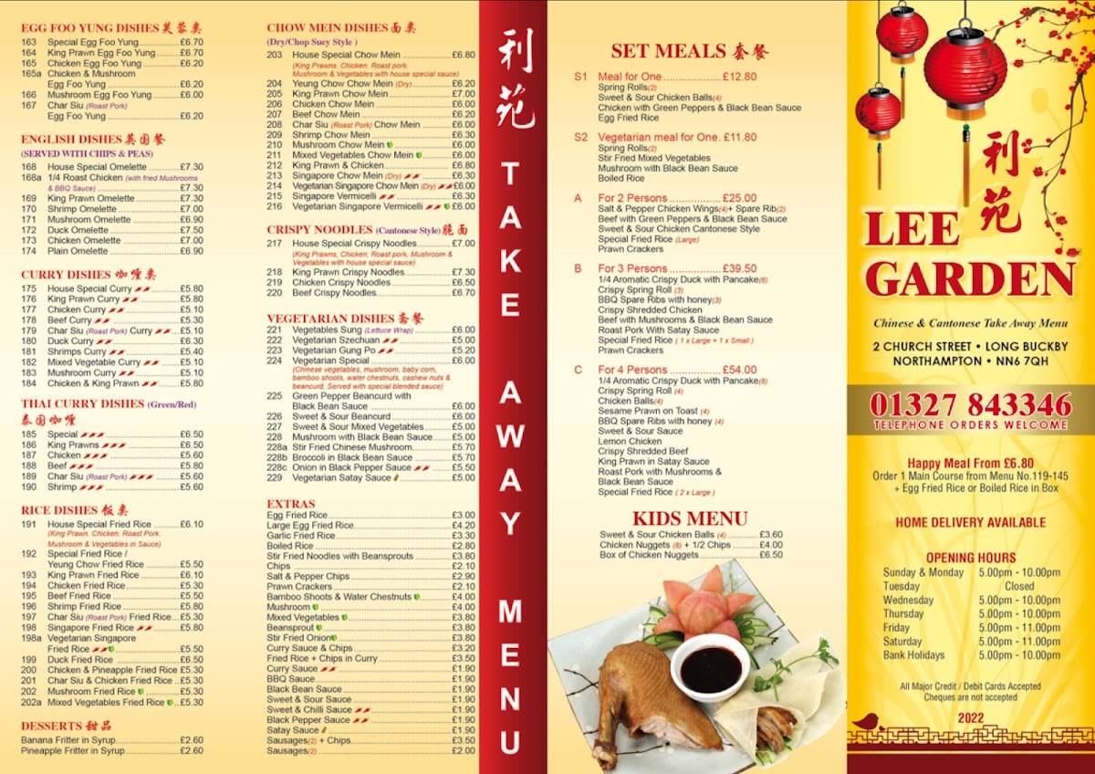 Menu at Lee Garden fast food, Long Buckby