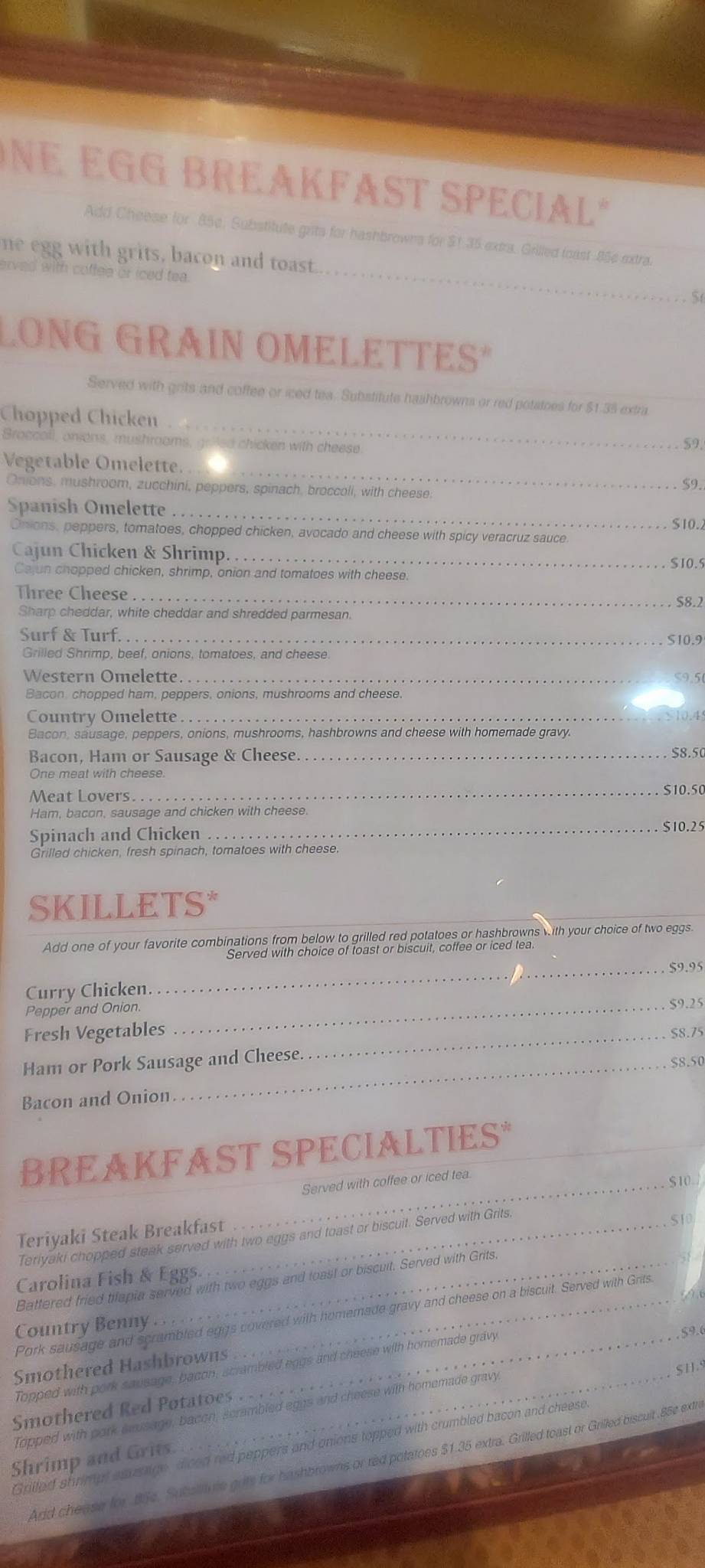 Menu at Long Grain Cafe, Florence