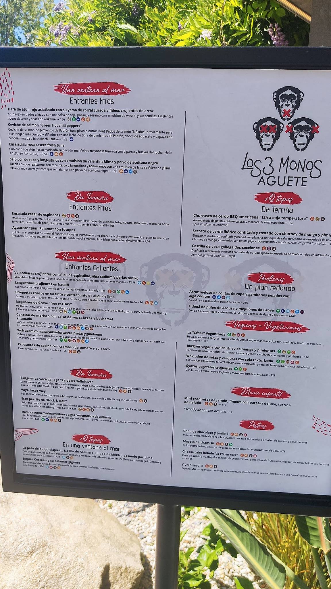Carta del restaurante Los 3 Monos Aguete, Marín
