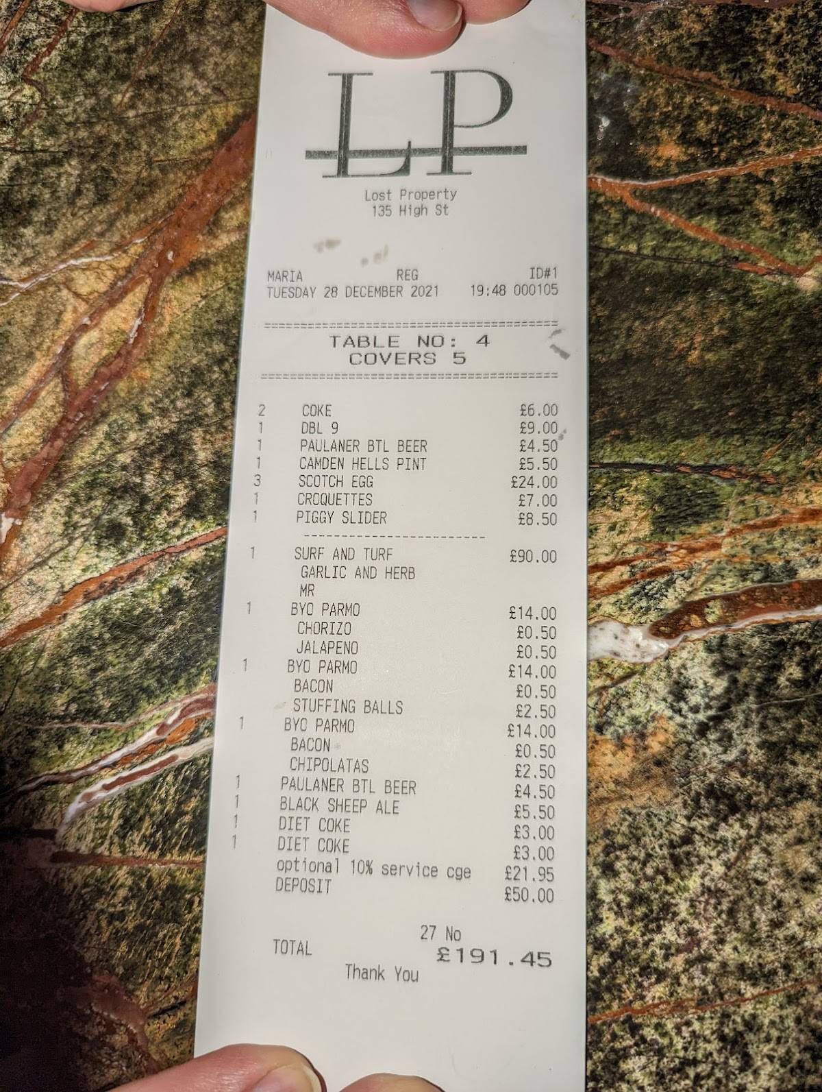 Menu at Lost Property Restaurant, Yarm